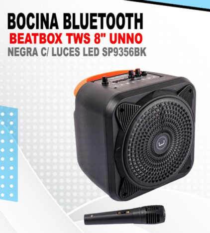 BOCINA BLUETOOTH BEATBOX TWS 8″ UNNO SP9356BK – Feria Coop